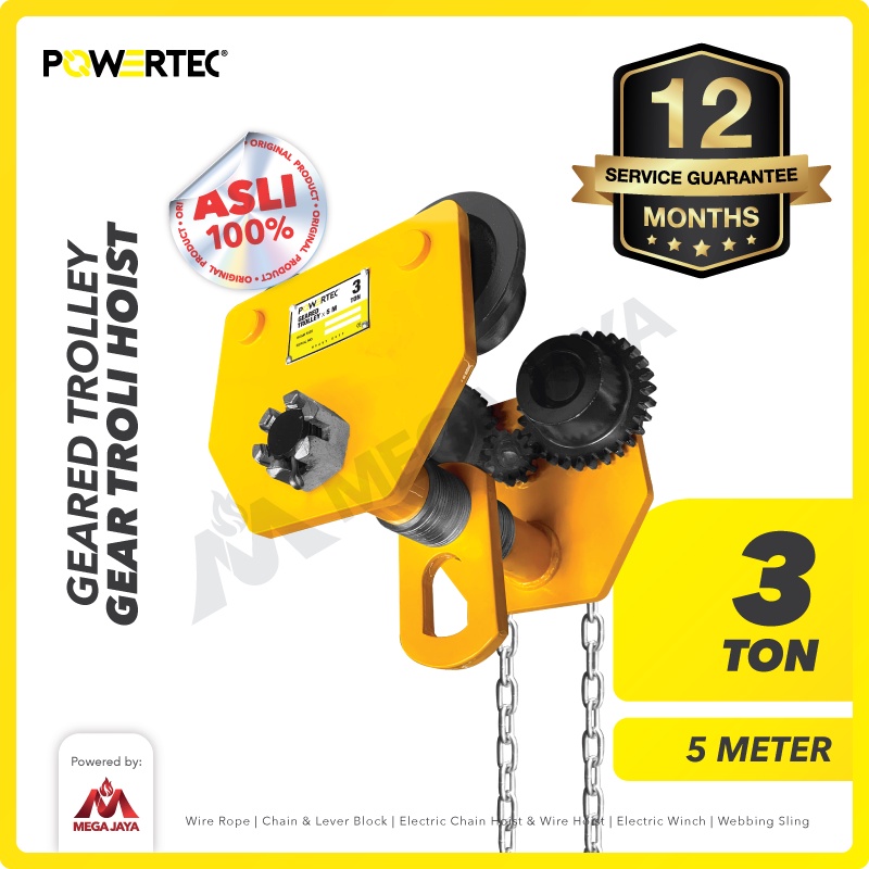 Jual POWERTEC Geared Trolley / Gear Troli Hoist 3 Ton x 5 Meter ...