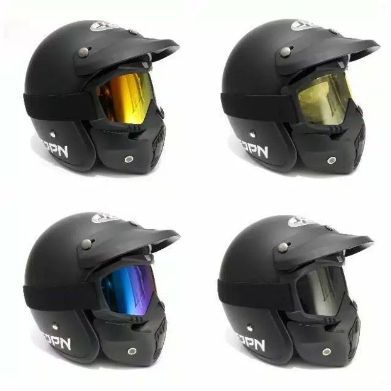 Jual Helm Bogo JPN Arc Hitam Doff Set Kaca Google Mask | Shopee Indonesia