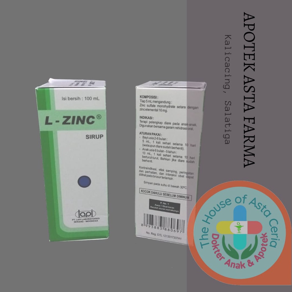 Jual L-Zinc Syrup 100ml Untuk Terapi Pelengkap Diare Pada Anak-Anak ...
