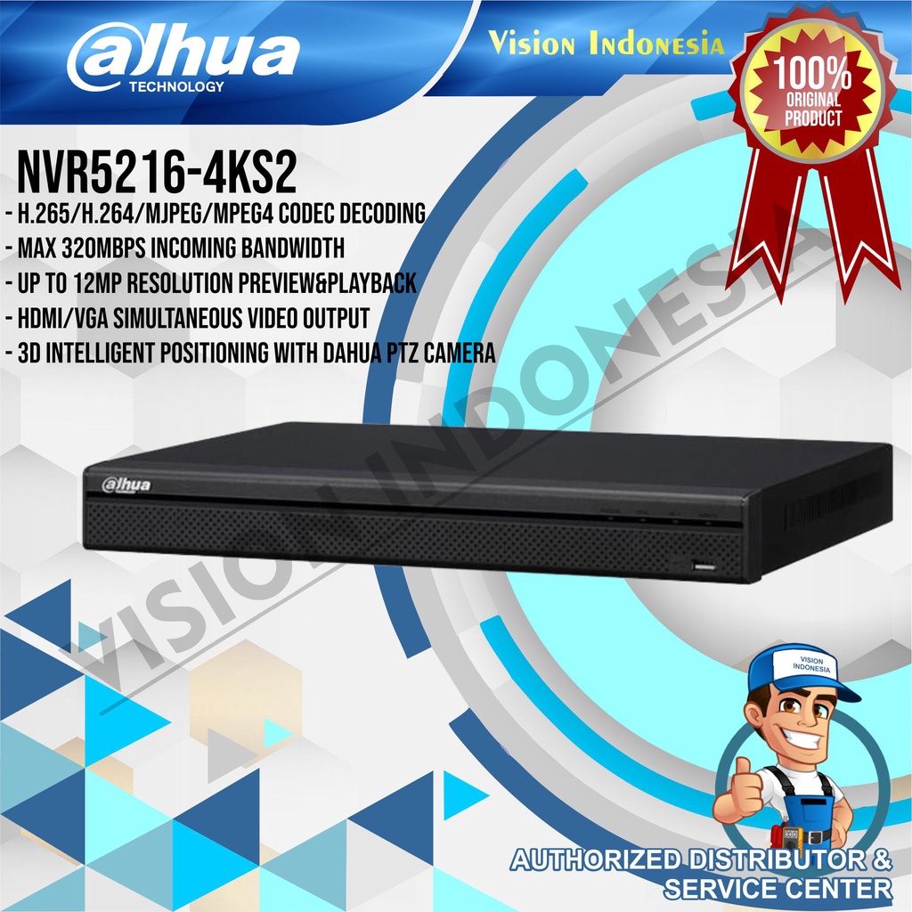 Jual DAHUA NVR 16CH NVR5216-4KS2 H.265+ / Resolusi 12Mp HD - 4K ...