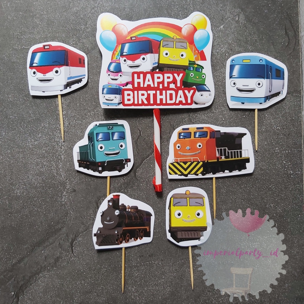 Jual Cake Cupcake Topper Tusukan Kue Happy Birthday Titipo Train Kereta ...