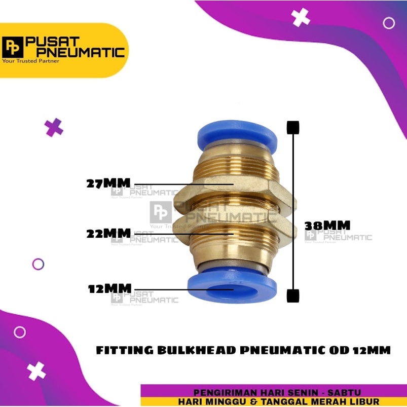 Jual FITTING PNEUMATIC BULKHEAD 12MM | Shopee Indonesia