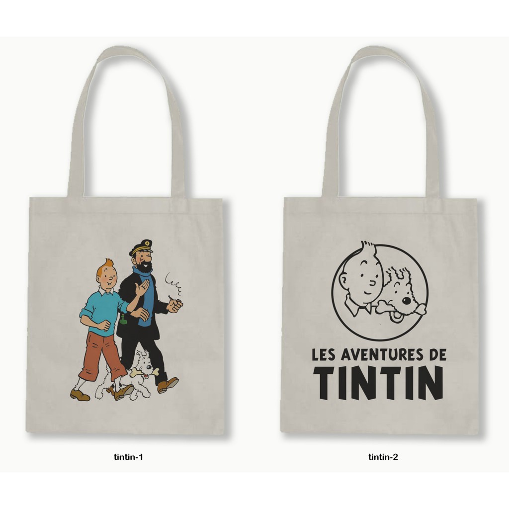 Jual Tas Tote Bag Resleting Kanvas/Blacu - Tintin Series.01 | Shopee ...