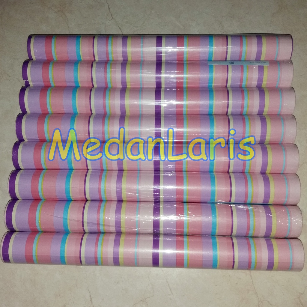 Jual Wall Paper WPS Motif Garis Strip Warna Warni Wallpaper Stiker ...