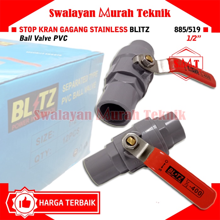 Jual BLITZ STOP KRAN 1/2" BALL VALVE PVC PLASTIK 885/519 GAGANG STAINLESS | Shopee Indonesia