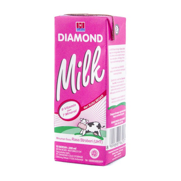 Jual DIAMOND UHT Strawberry Milk 200ml - Susu Segar UHT Rasa Strawberry ...
