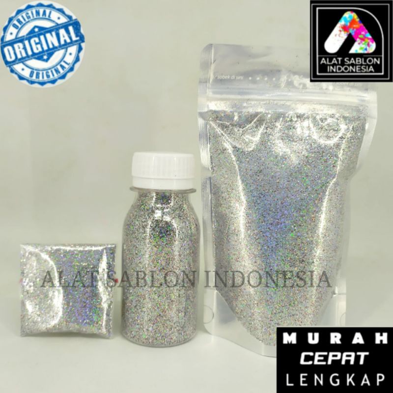 Jual Hologram SILVER GLITTER BUBUK GLITER POWDER 50GR ALAT SABLON ...