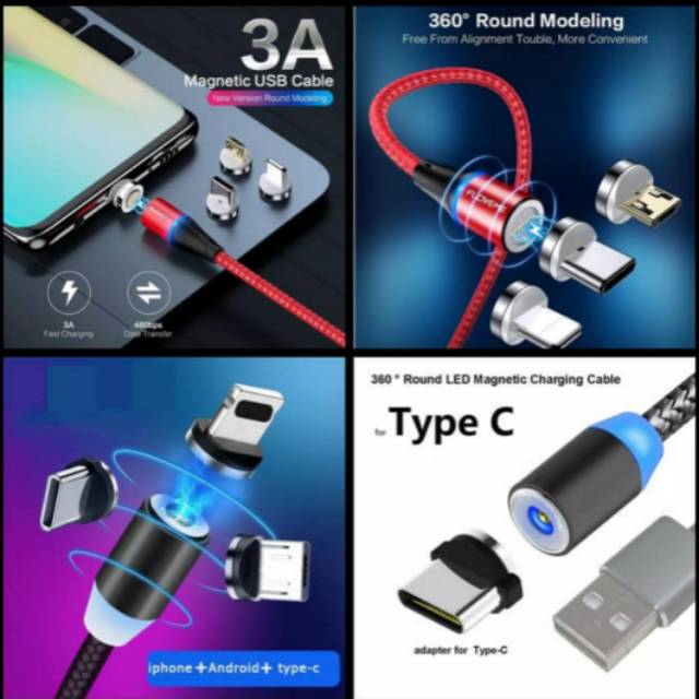 Jual Kabel magnet | kabel magnet 3A (iPhone/android/type c) | Shopee ...