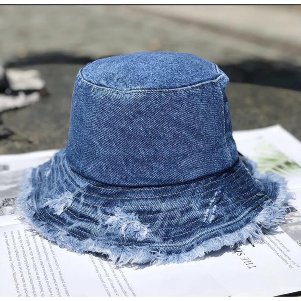Jual BS Bucket hat Ripped end Topi bucket hat Rawis/bucket jeans wanita ...