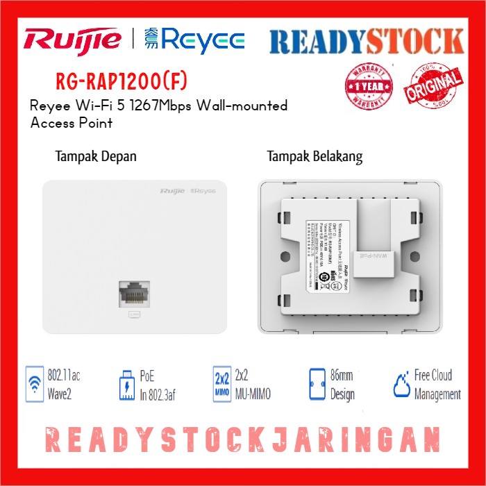 Jual RUIJIE RG-RAP1200(F) Reyee Wi-Fi 5 1267Mbps Wall-mounted Access ...