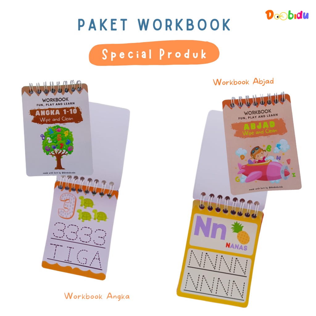 Jual PAKET WORKBOOK PENGENALAN HURUF DAN ANGKA FREE 1 SPIDOL WIPE AND ...