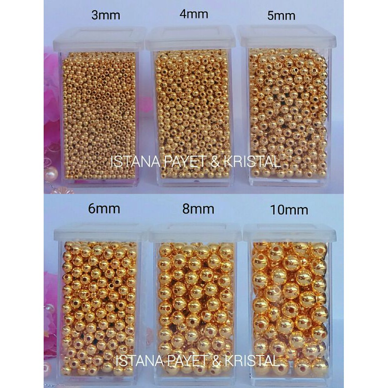Jual Mutiara jahit gold / emas ukuran 3, 4, 5, 6 & 8mm mengkilap ...