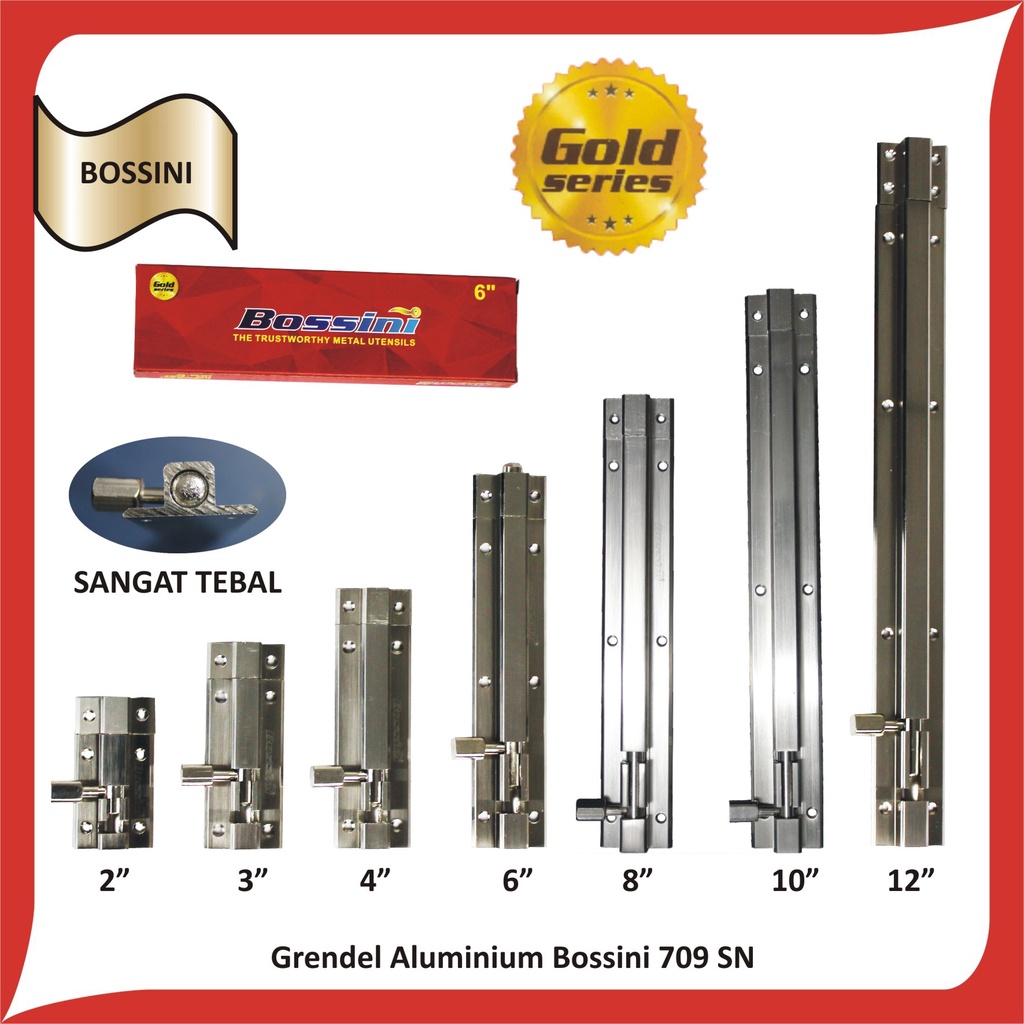 Jual GRENDEL ALUMINIUM TEBAL SLOT PINTU / JENDELA BOSSINI 709 SN ...