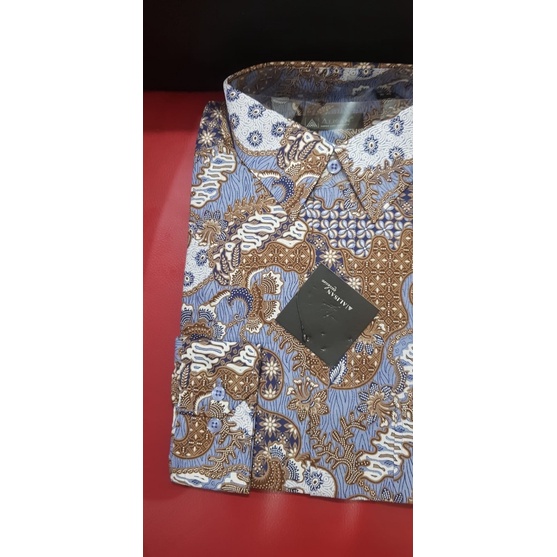 Jual kemeja Alisan Batik Corak Biru Cokelat Lengan Panjang 16-34 ...