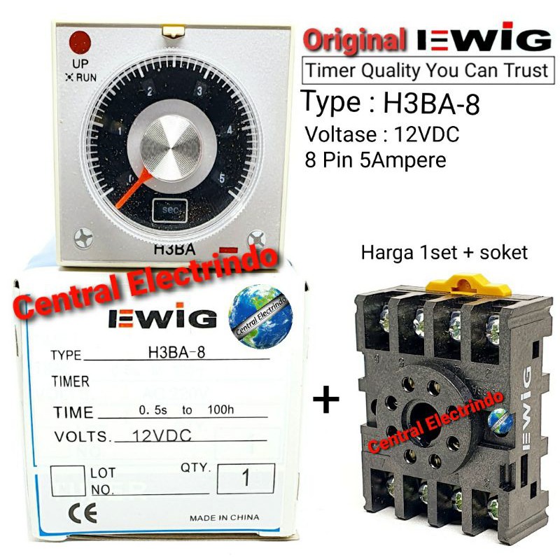 Jual Timer H3BA-A8 12VAC/DC EWIG + Socket 8Pin EWIG. | Shopee Indonesia