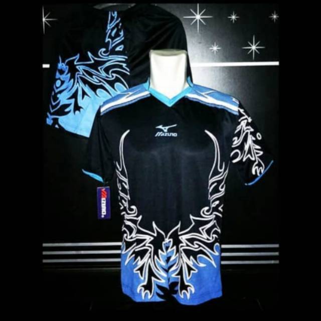Jual Kaos setelan olahraga voli mizuno WING HITAM BIRU / kaos tim volly ...