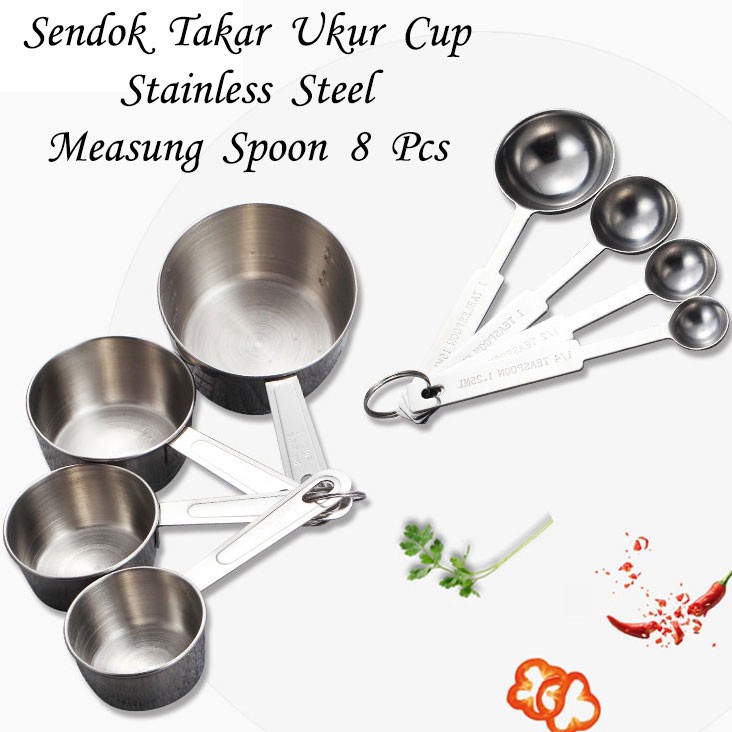 Jual Sendok Takar Ukur Cup Stainless Steel Measuring Spoon 1 Set Isi 8 ...
