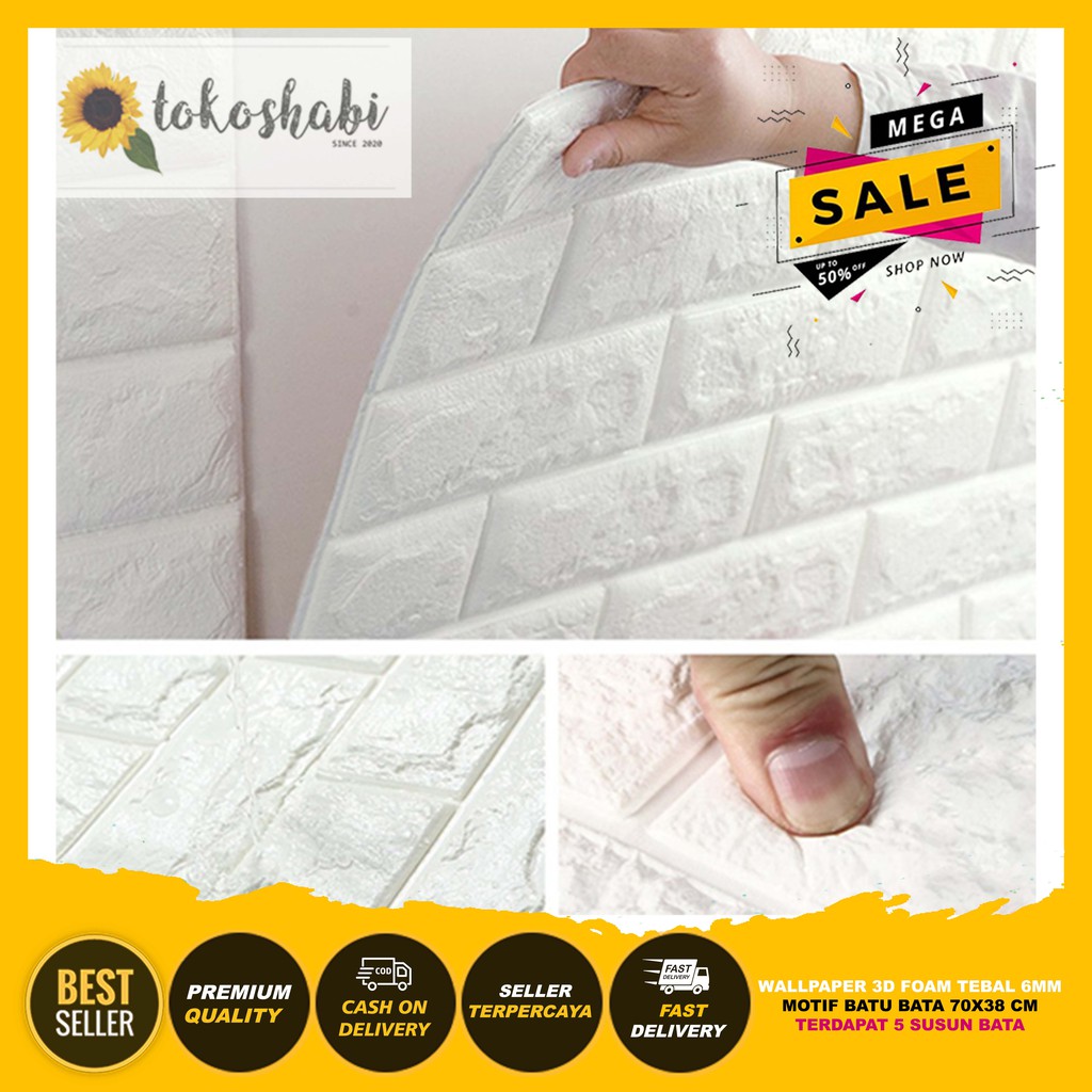 Jual Walpaper Sticker 3D Foam Motif Bata Putih Ketebalan 6mm | Shopee ...