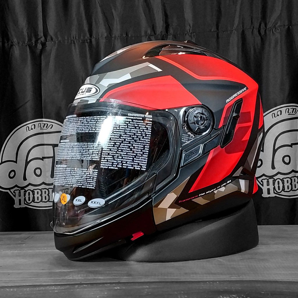 Jual Helm Zeus 613C Matt Black/AJ14 Red Modular Dual Purpose | Shopee ...