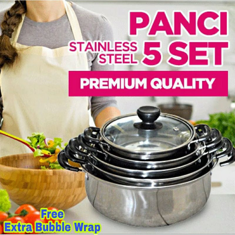 Jual Panci Stainless Steel Full Set 5 pcs / Panci Bundar Susun Tutup ...