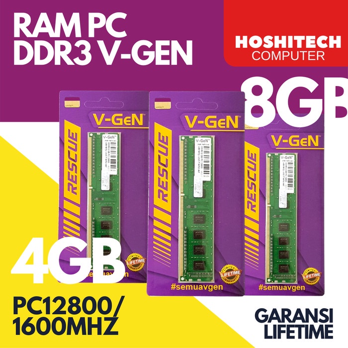 Jual Ram PC VGeN Ddr3 4gb 8gb PC12800 1600Mhz V-GeN Longdimm Rescue | Shopee Indonesia