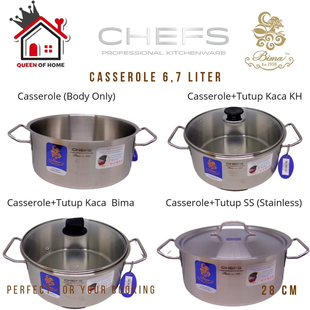 Jual Bima Chefs Casserole 28cm 6,7Liter 3-Ply Sus 304 Panci Induksi ...
