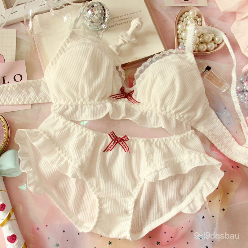 Jual Japanese Chiffon Cute Bra & Panties Set Ruffles Wirefree Soft ...