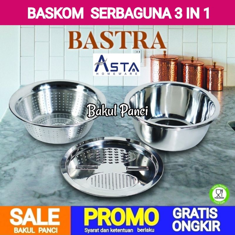 Jual BASKOM SERBAGUNA 3 IN 1 ASTA BASTRA MANGKOK MIXING BOWL SARINGAN ...