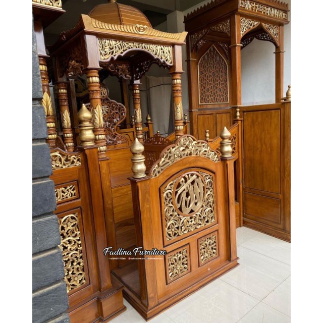Jual Mimbar Masjid Kaligrafi Jati Jepara (Free Tongkat Khotib) | Shopee ...