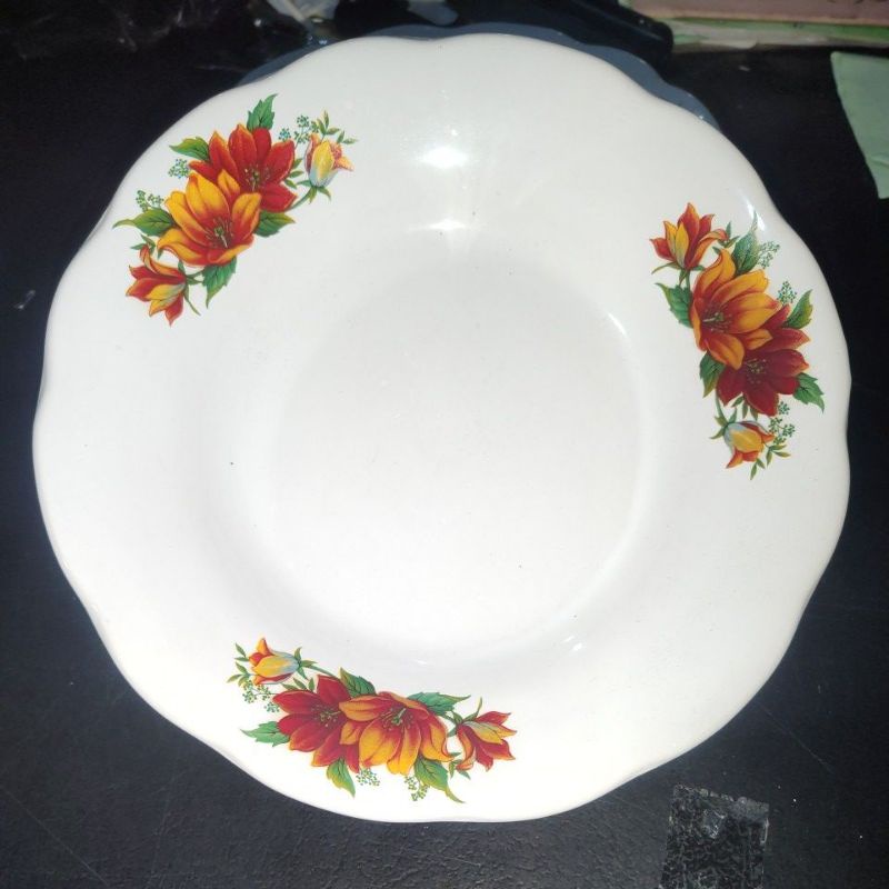 Jual Piring makan batu keramik 8" inchi motif bunga putih polos list ...