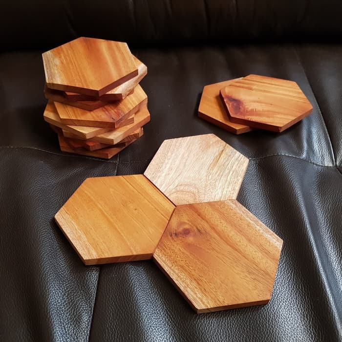 Jual hexagon wood coaster / tatakan gelas kayu segi enam | Shopee Indonesia