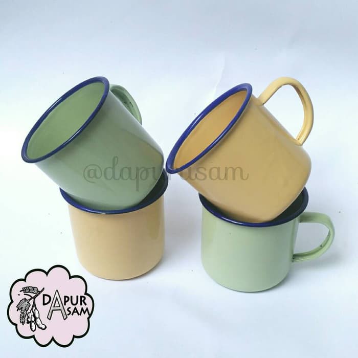 Jual Gelas Mug cangkir enamel bribik seng blek jadul polos 7cm - Kuning ...