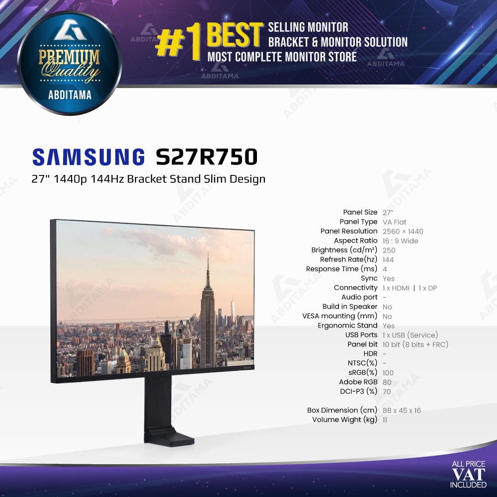 Jual Monitor Samsung S27R750 27" 1440p 144Hz Bracket Stand Slim Design ...