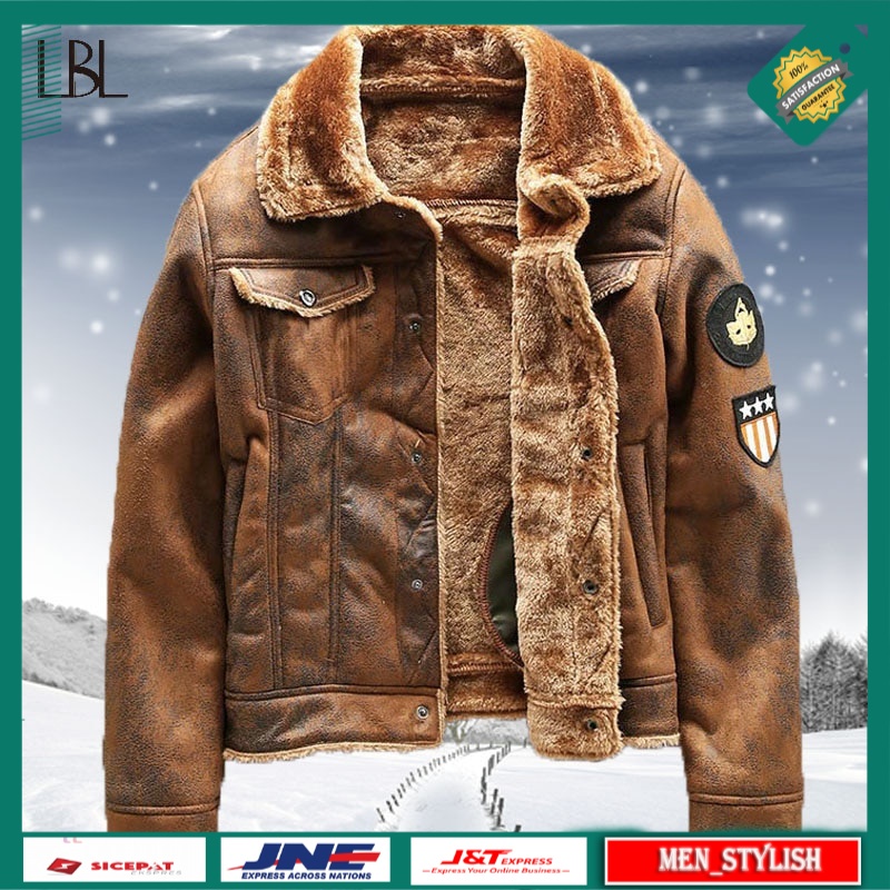 Jual Jaket Pria Bulu Dalam Warm Bomber Jackets Men Winter Fleece ...