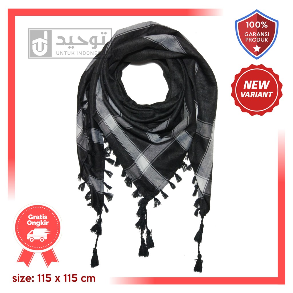 Jual Sorban Shemagh Alkhas Hitam Motif Premium Surban Arab Almas ...