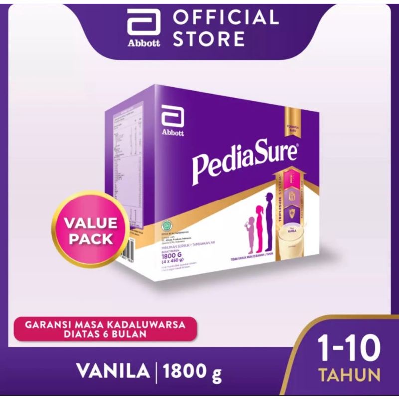 Jual Pediasure Vanila 1800gr 1 - 10 tahun susu formula Pertumbuhan (4 x 450g) | Shopee Indonesia