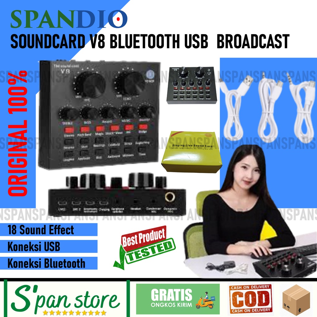 Jual Soundcard V8 USB External Mixer Bluetooth Audio Recording For PC ...