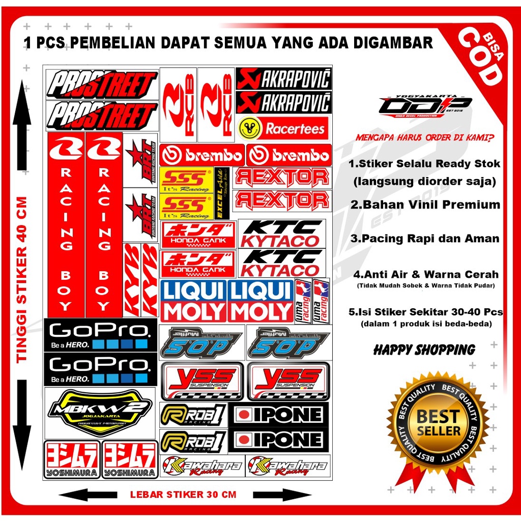 Jual stiker sponsor racing sticker pack variasi motor balap logo ...