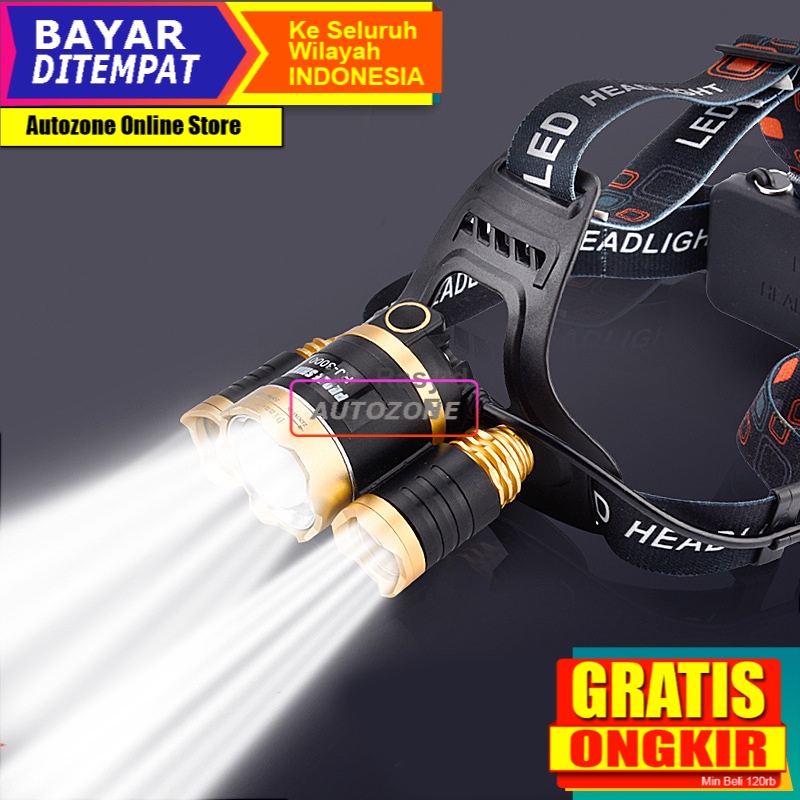 Jual ORIGINAL - Senter Kepala LED Headlamp Flashlight Waterproof Cree XTM 10000 Lumens 100 Watt ...