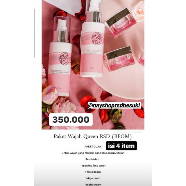 Jual PAKET WAJAH GLOW WHITENING QUEEN RSD SKIN FREE SERUM/TREATMENT ...