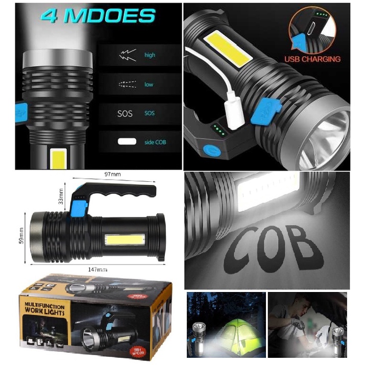 Jual Senter LED DENGAN 4 MODE RECHARGER Waterproof USB 10 W Cree XPE ...