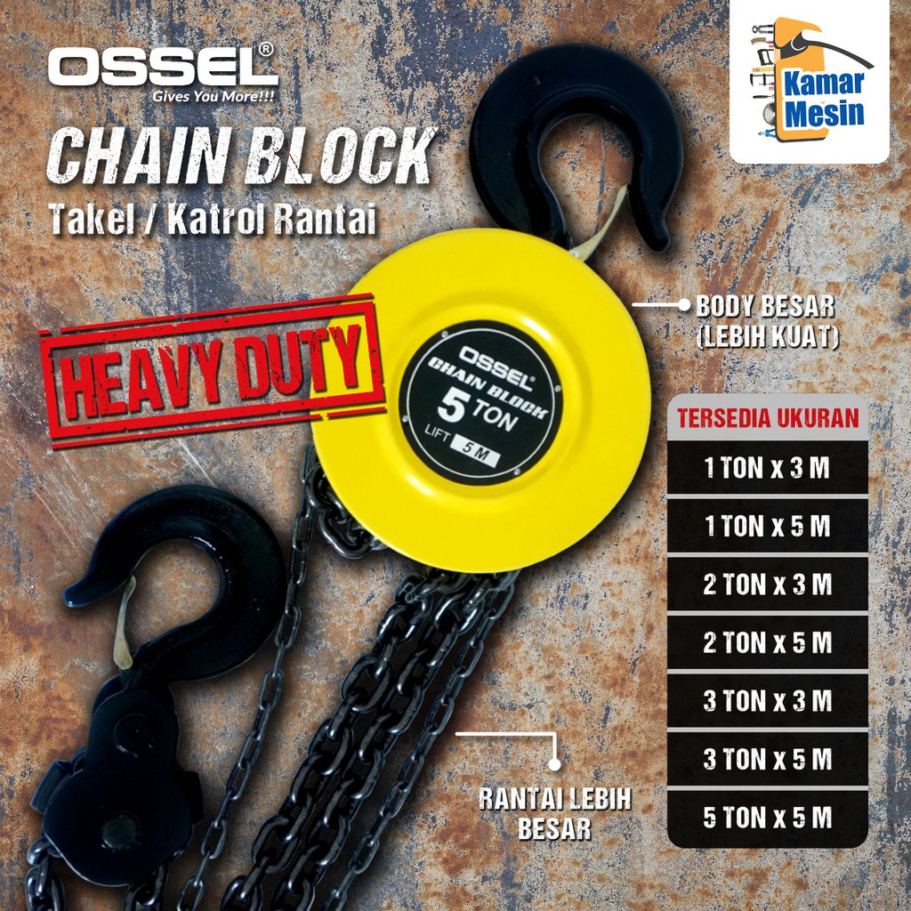 Jual OSSEL Takel 1 ton x 5 meter Chain Block 1 ton x 5 meter Katrol ...