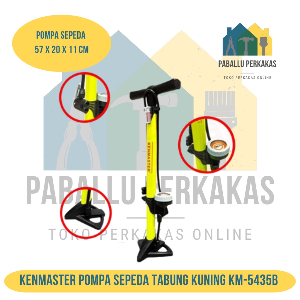 Jual Pompa sepeda tabung kuning meteran Kenmaster + meter 5435B / Pompa ...