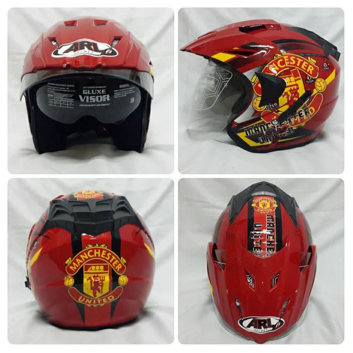 Jual Excelent Helm ARL Half face Double Visor Manchester United Merah ...