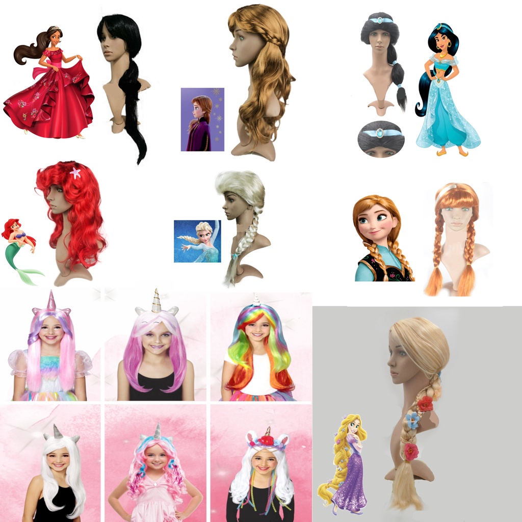 Jual [LOGU] Wig rambut palsu princess unicorn anak, Cosplay rambut ...