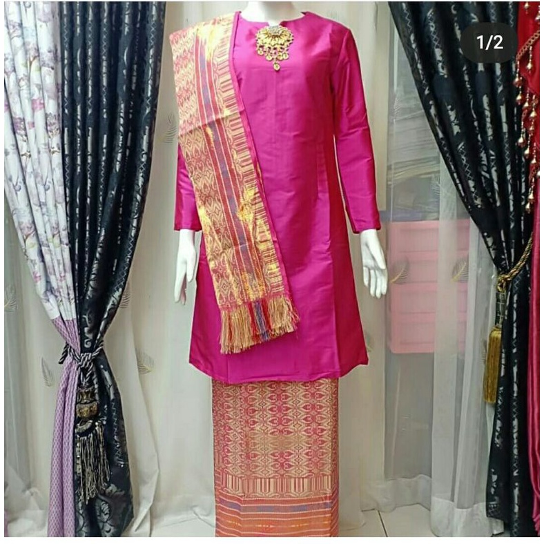 Jual SET BAJU KURUNG ROK SONGKET DAN SELENDANG / BAJU KURUNG MELAYU KAIN SONGKET | Shopee Indonesia