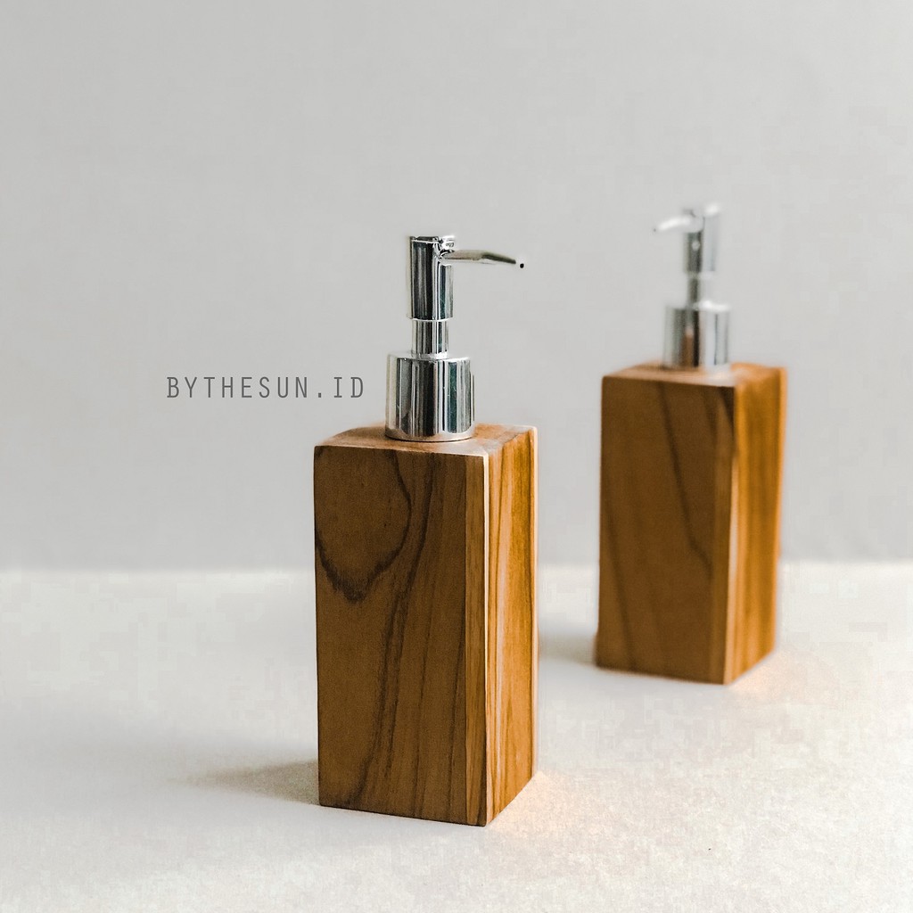Jual Tempat Shampo Sabun Cair Kayu Jati | Wooden Teak Shampoo Dispenser ...
