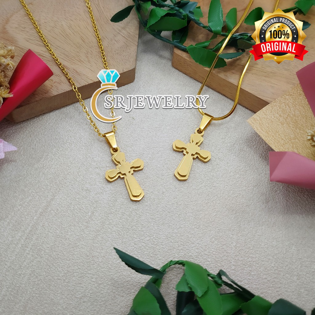 Jual Kalung Salib Emas Titanium Polos Cantik Limited Edition | Shopee ...