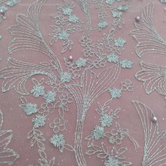 Jual kain kebaya tulle mutiara motif bunga terompet dan bintang ...