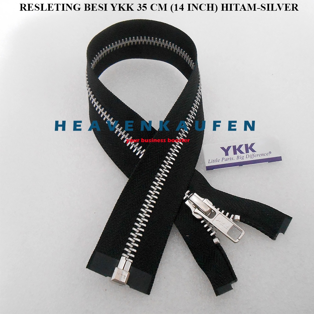 Jual Resleting Zipper YKK Type Gigi Besi Metal 35 cm Atau 14 inch Hitam Silver Open - End Buka ...